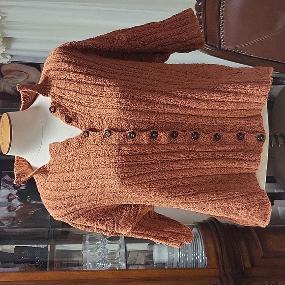 American Vintage | Sweaters | Vintage Knit Button Up Burnt Orange Short ...